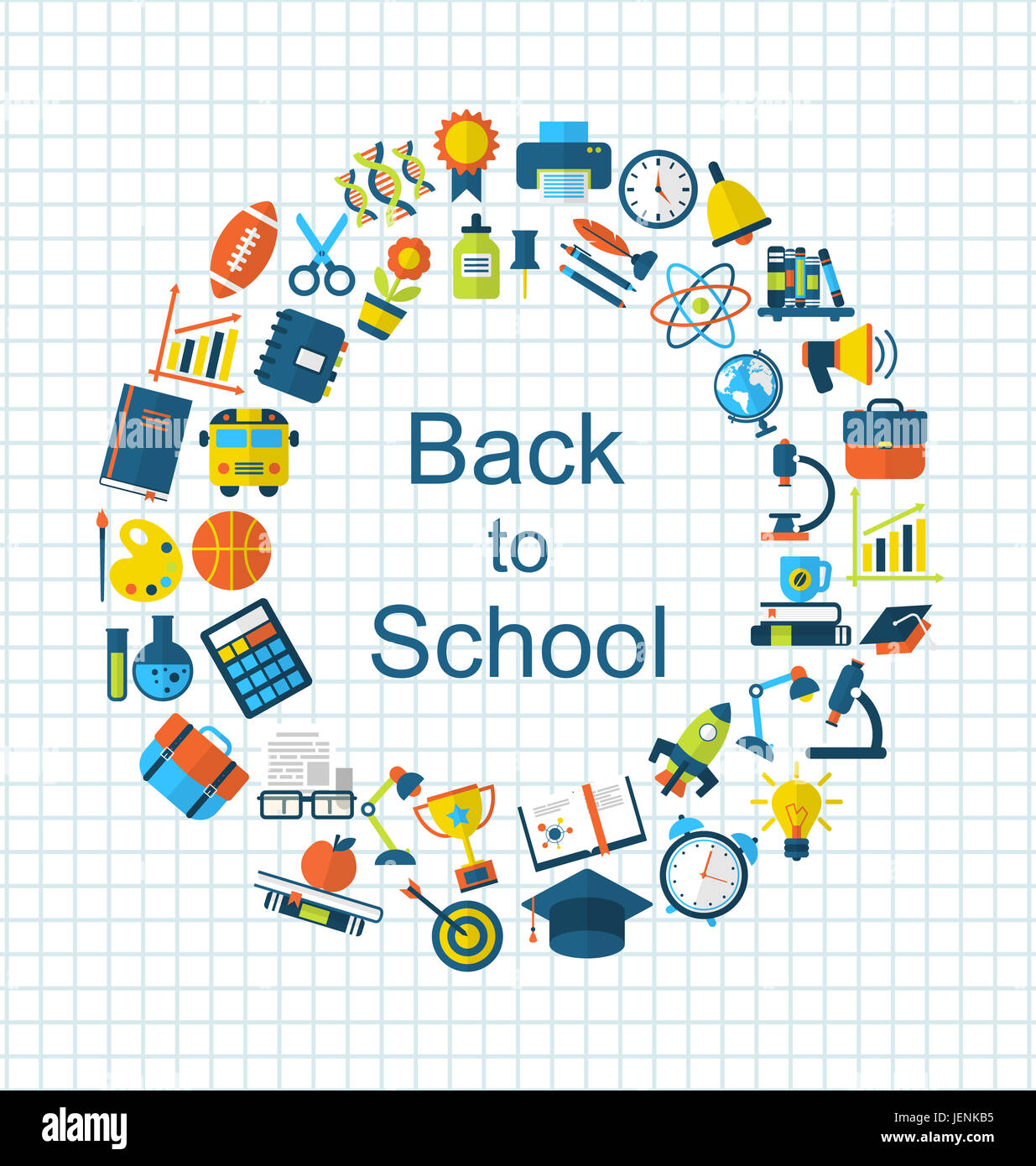 Illustration Set of School Colorful Simple Objects and Elements on Grid ...