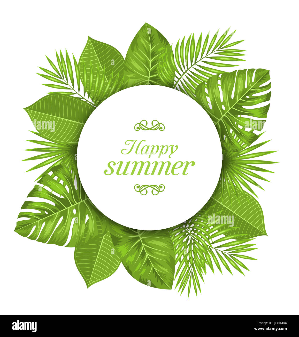 Illustration Natural Card with Green Tropical Leaves. Happy Summer ...