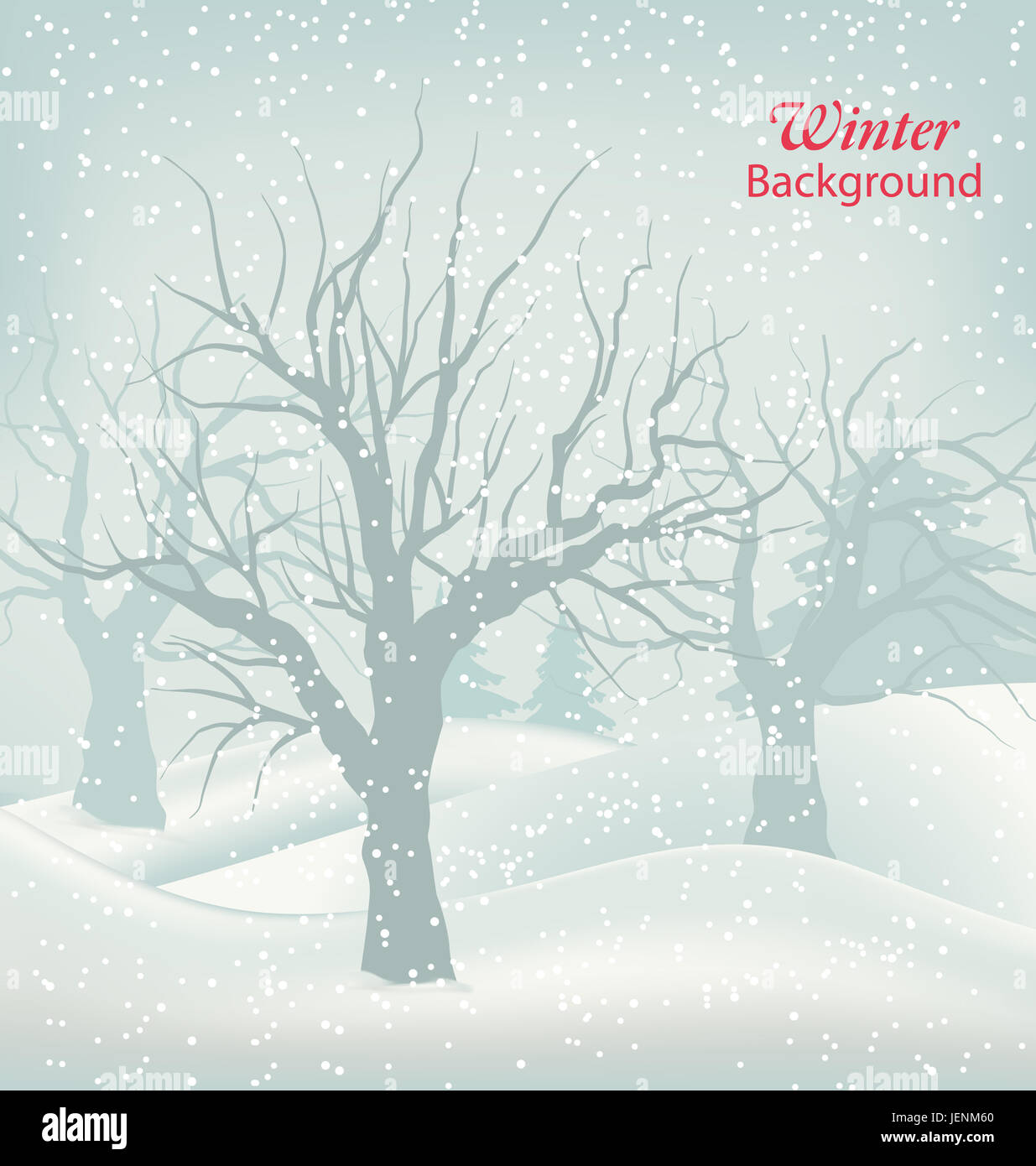 Illustration Winter Outdoor Background, Snowfall and Trees. Natural ...