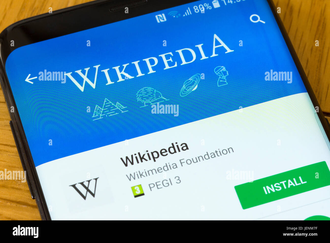 A closeup on the Wikipedia install screen on a smartphone Stock Photo ...