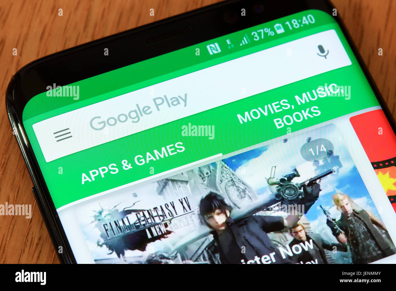 A closeup on the Google Play home screen on a smartphone Stock Photo ...