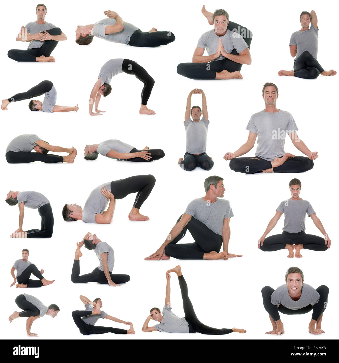 postures of yoga in front of white background Stock Photo - Alamy