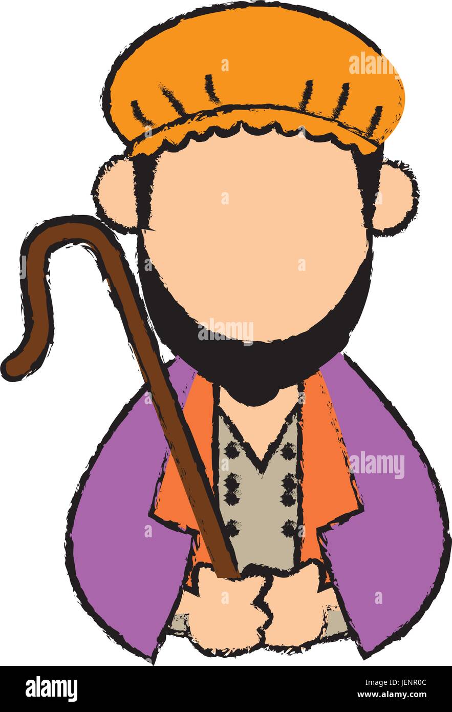 cartoon shepherd holding stick with tunic and turban Stock Vector Image ...