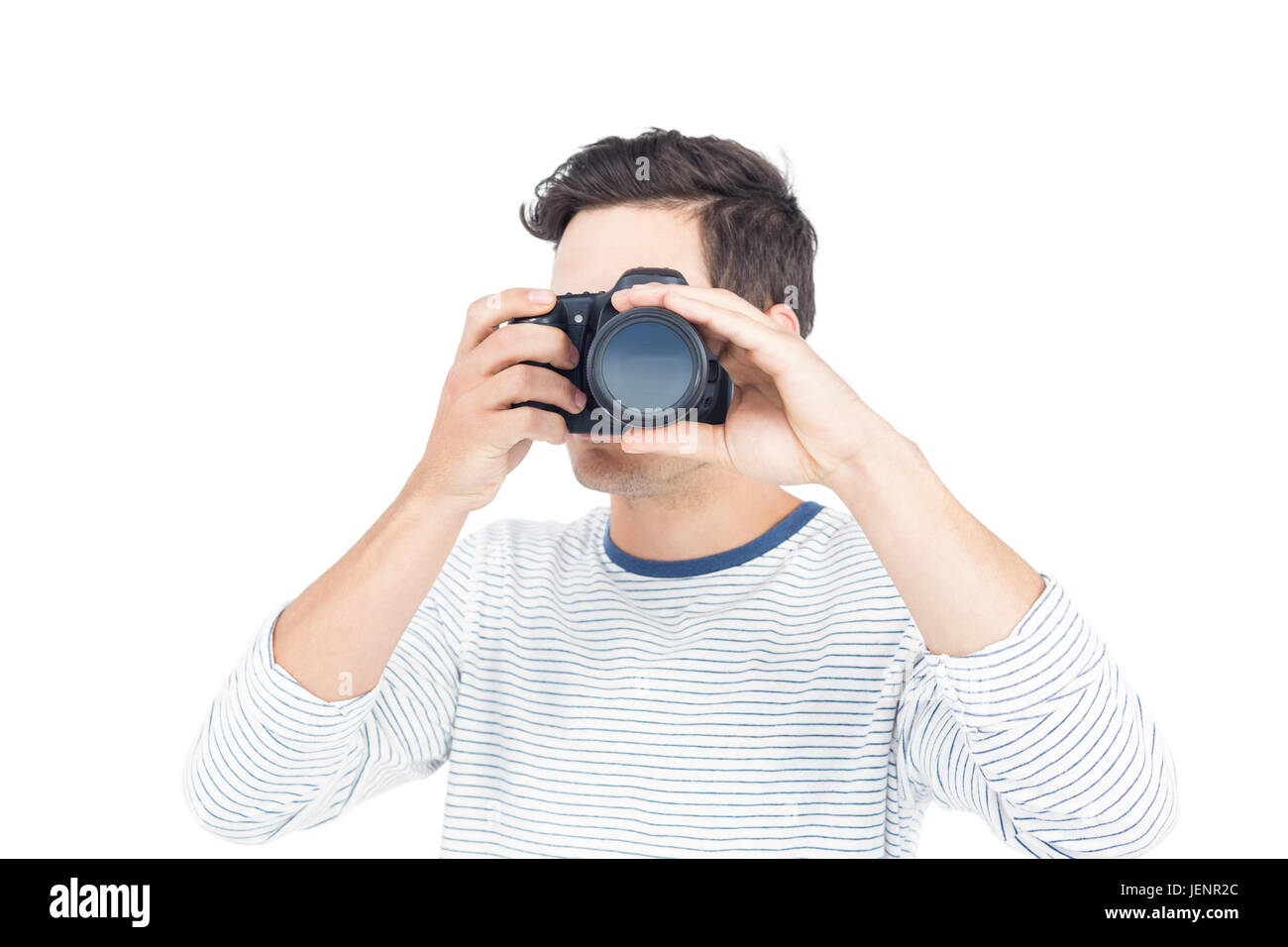 Man taking picture with professional camera Stock Photo - Alamy