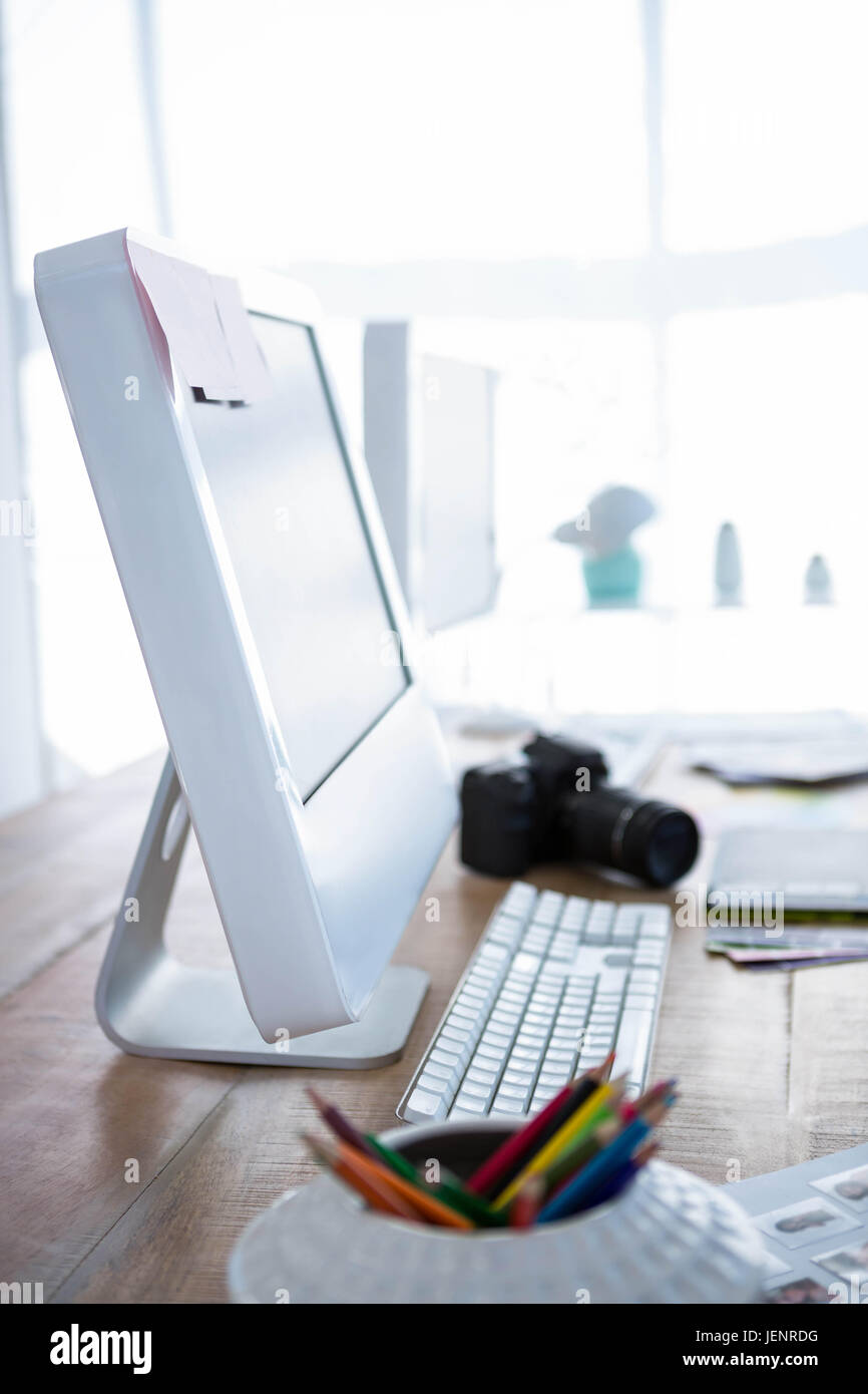 View of computer on desk Stock Photo - Alamy