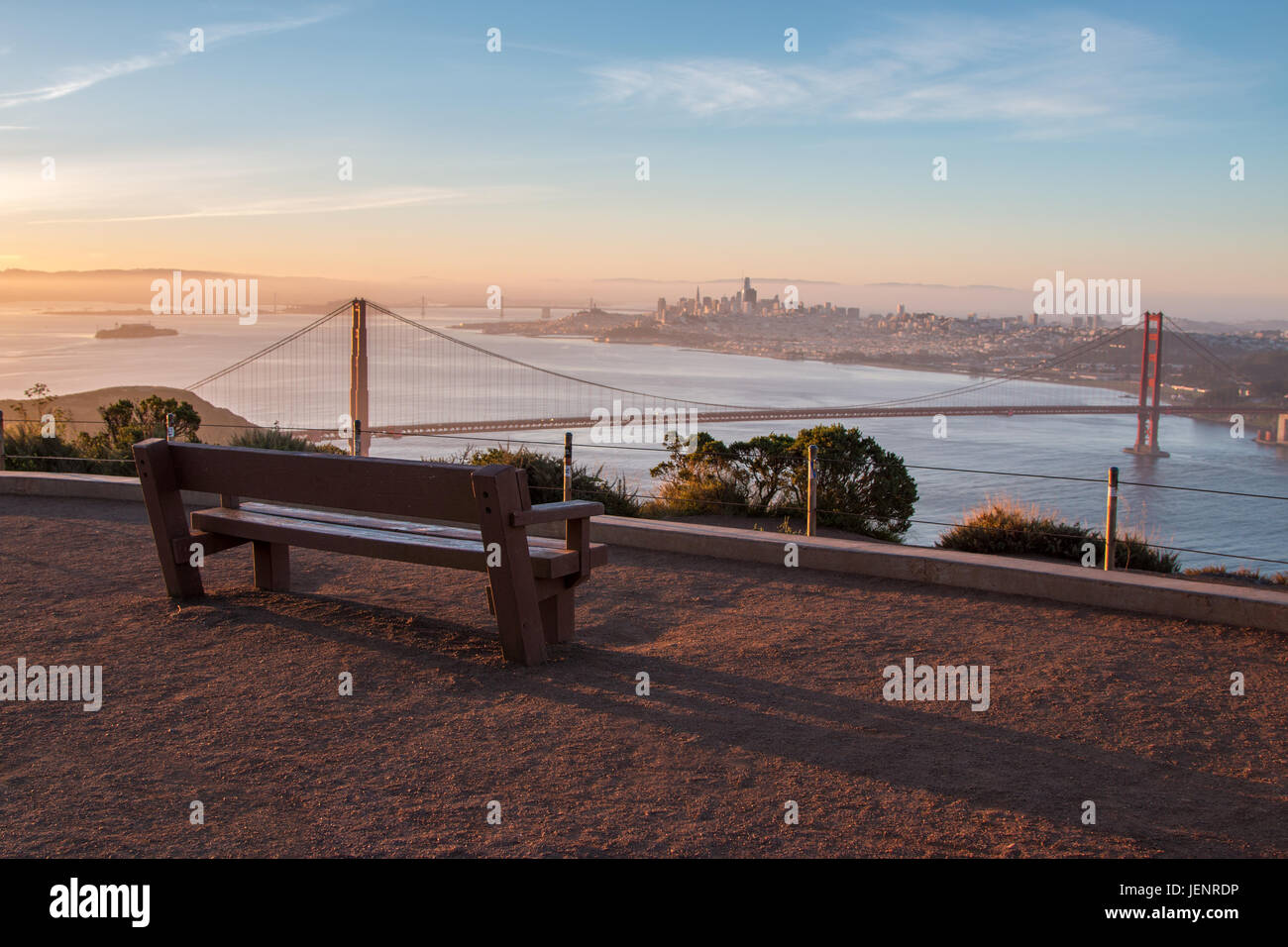 Bench Overlooking Downtown San Francisco and the Golden Gate Bridge ...
