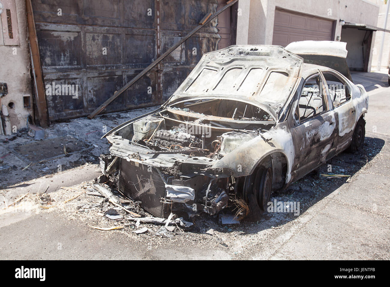 Passenger car fire damage Stock Photo - Alamy