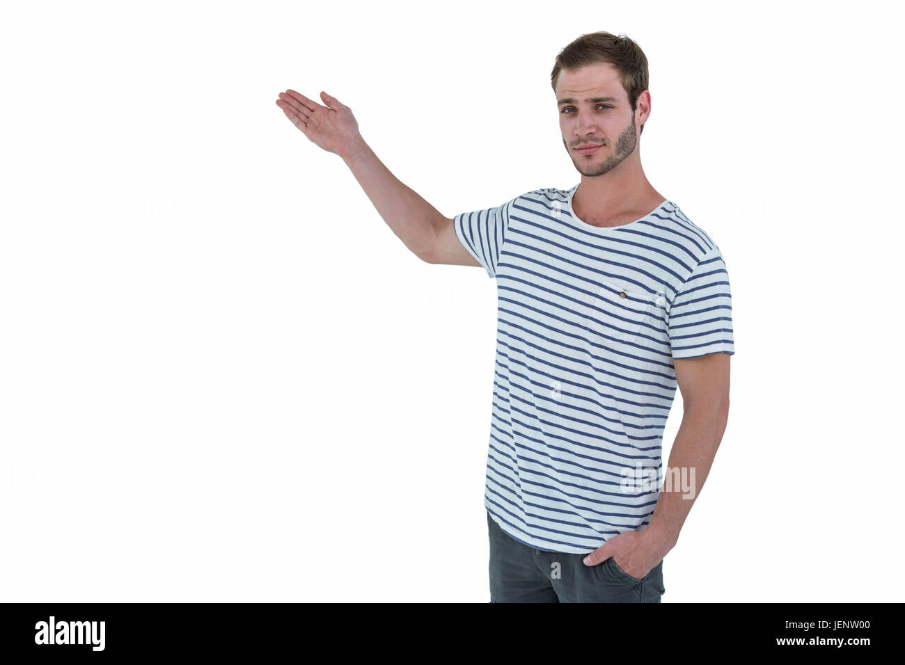 Hipster man showing something Stock Photo - Alamy