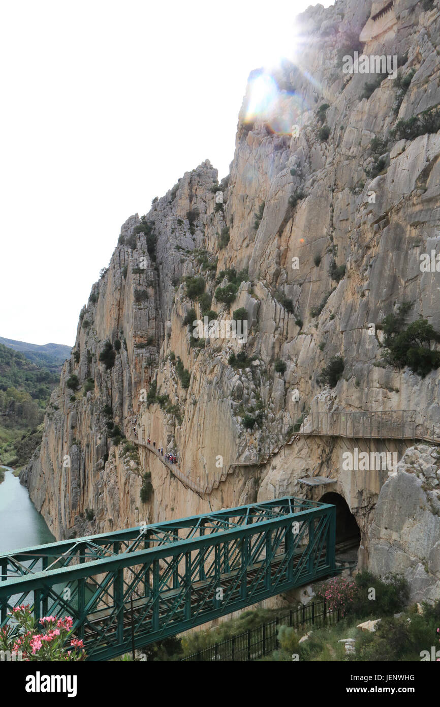 Iron bridge to pass the train, in Caminito del Rey, Malaga, Spain Stock ...
