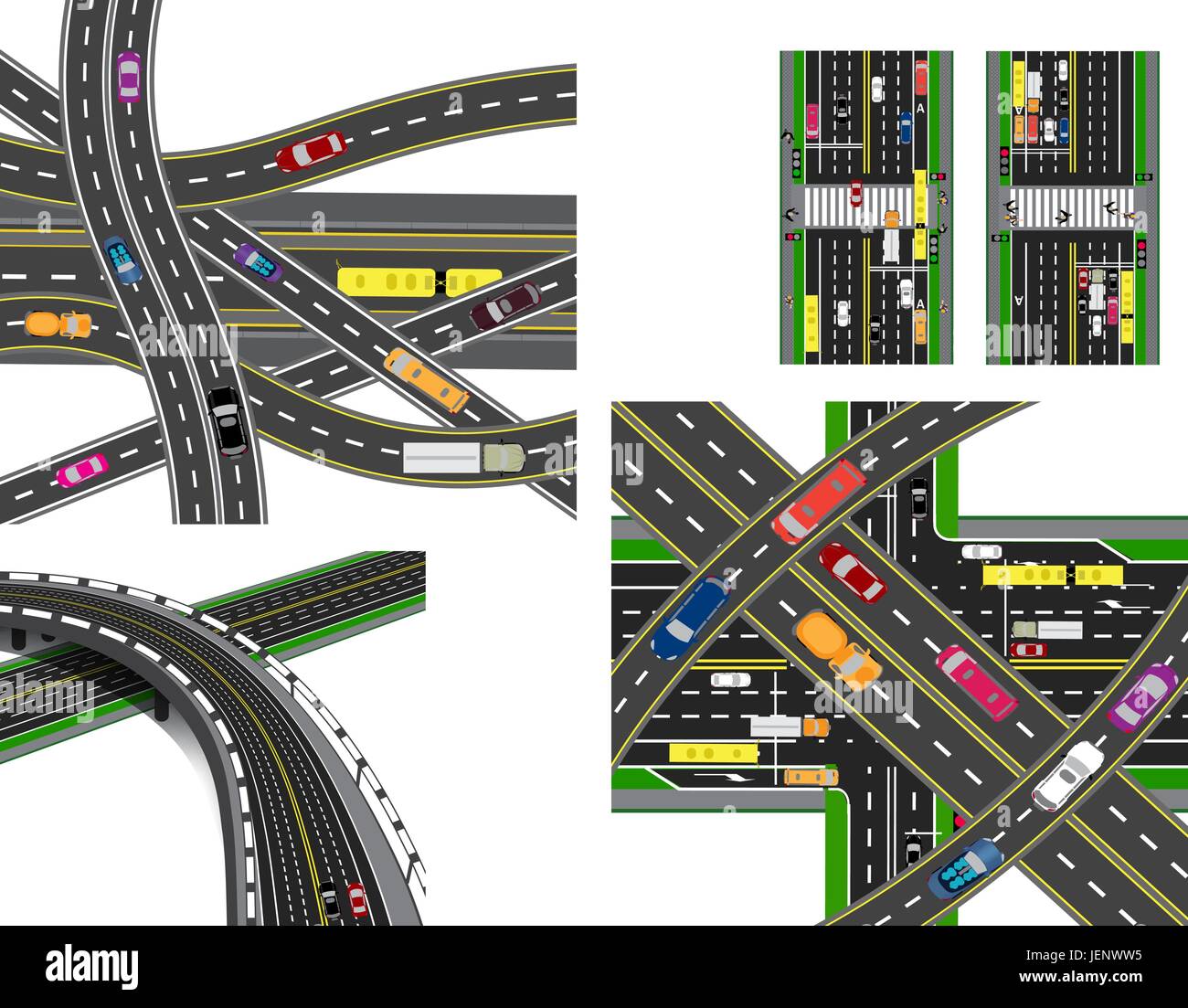 Set of abstract road junction. Crossing of various roads. Transport ...