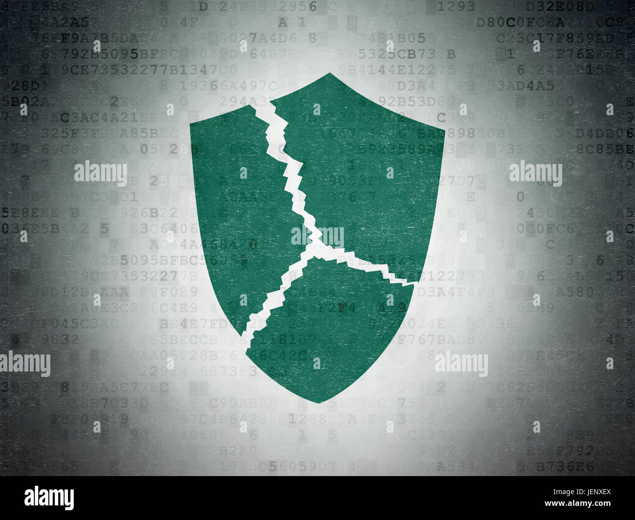 Safety concept: Broken Shield on Digital Data Paper background Stock ...
