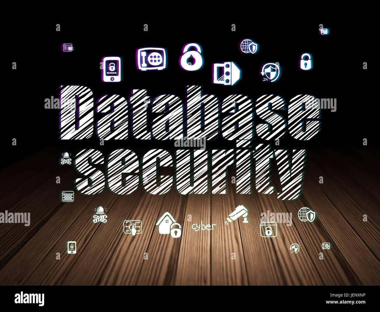 Protection concept: Database Security in grunge dark room Stock Photo ...
