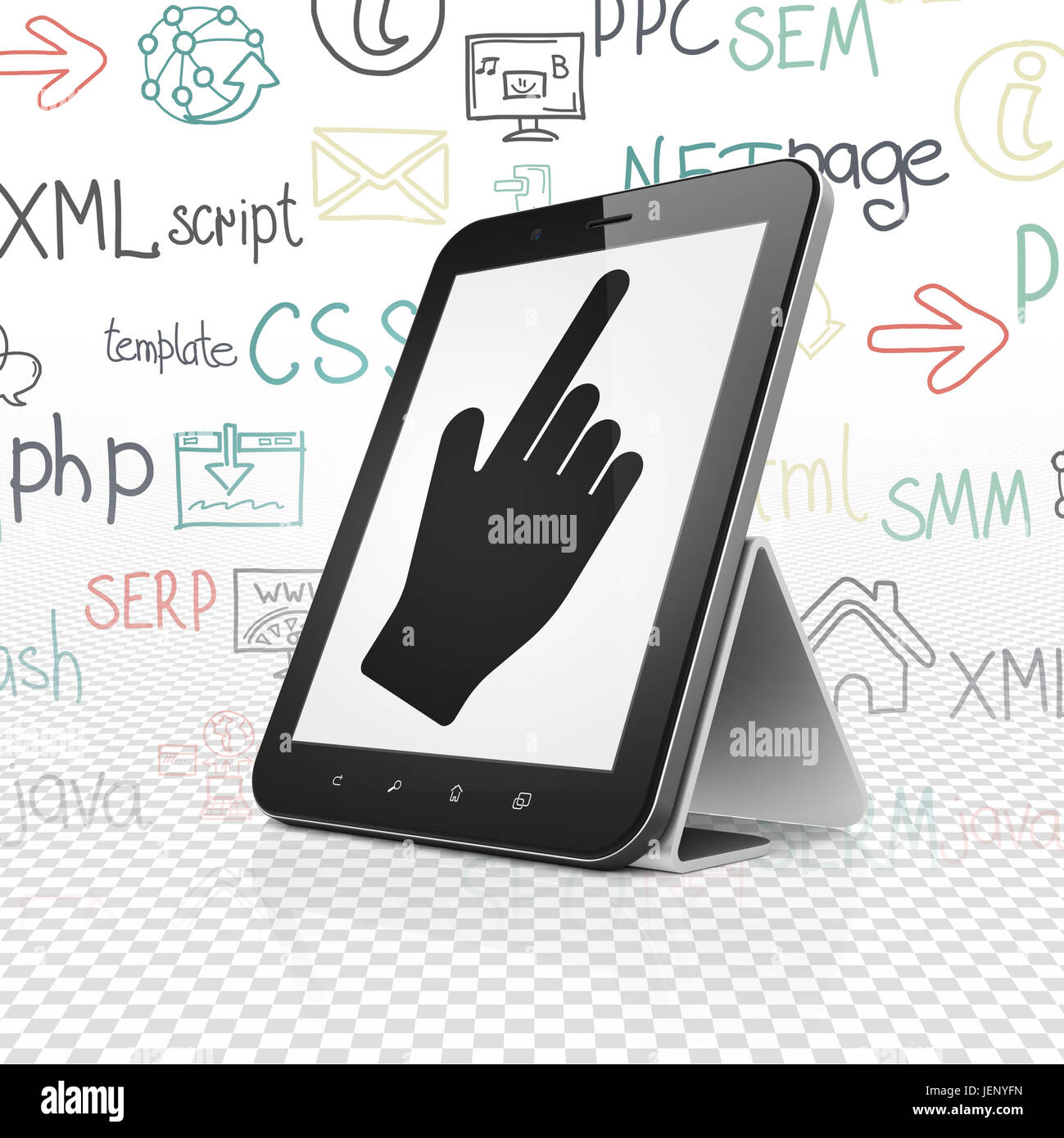 Web development concept: Tablet Computer with Mouse Cursor on display ...
