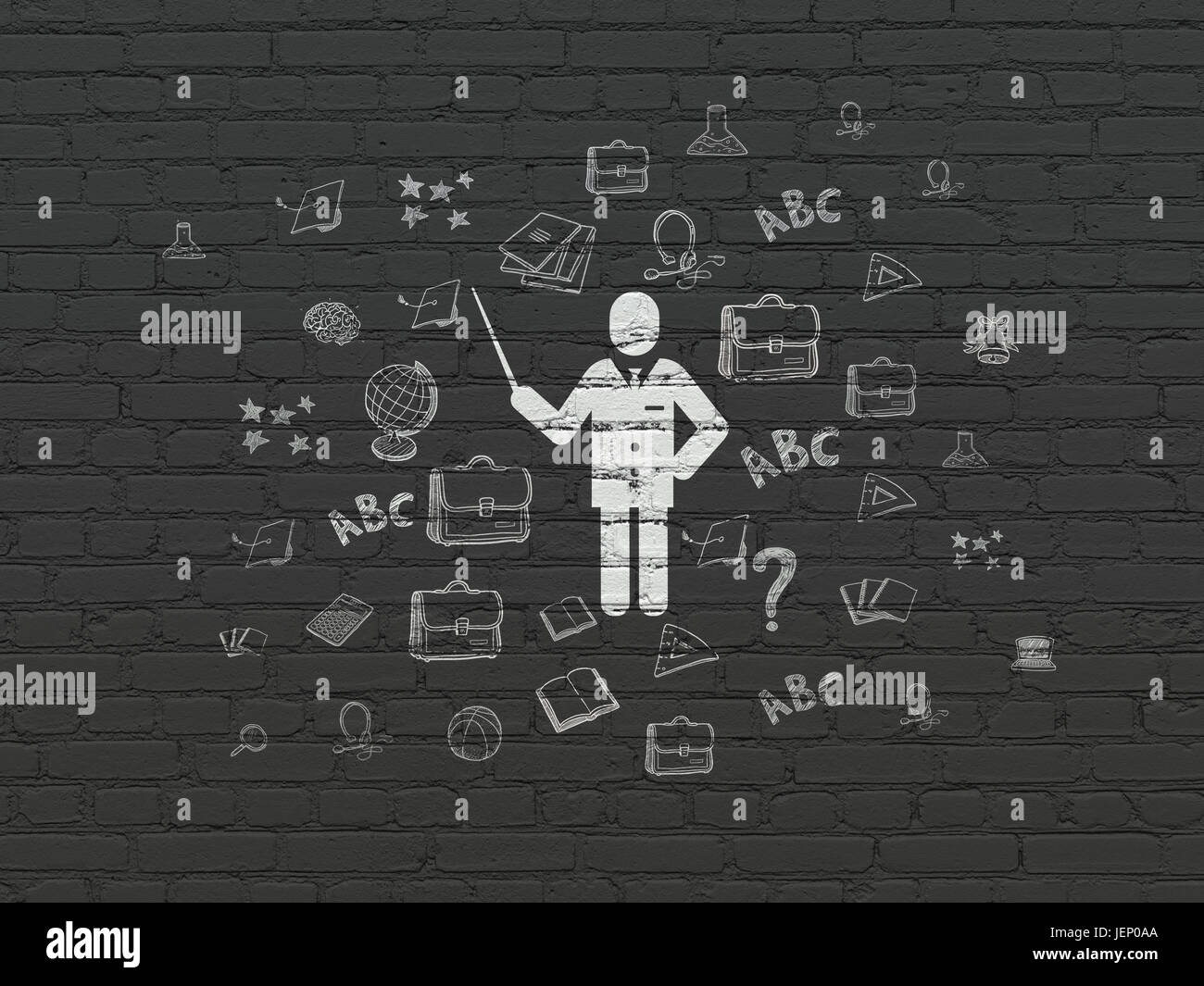 Learning concept: Teacher on wall background Stock Photo - Alamy