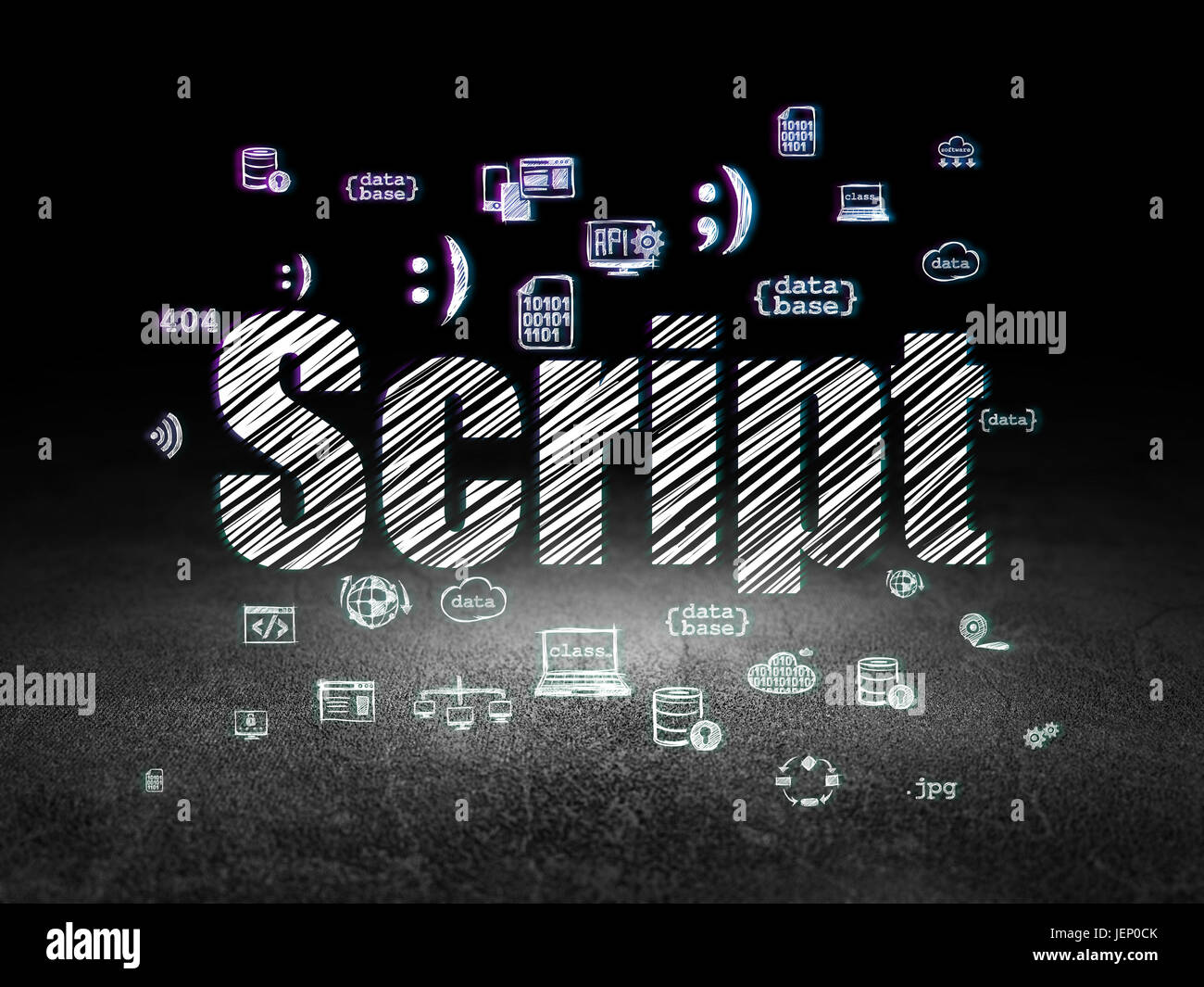 Database concept: Script in grunge dark room Stock Photo - Alamy