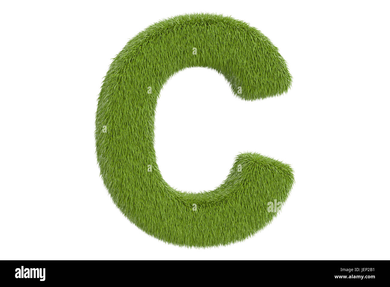 Green letter C from grass closeup, 3D rendering isolated on white ...