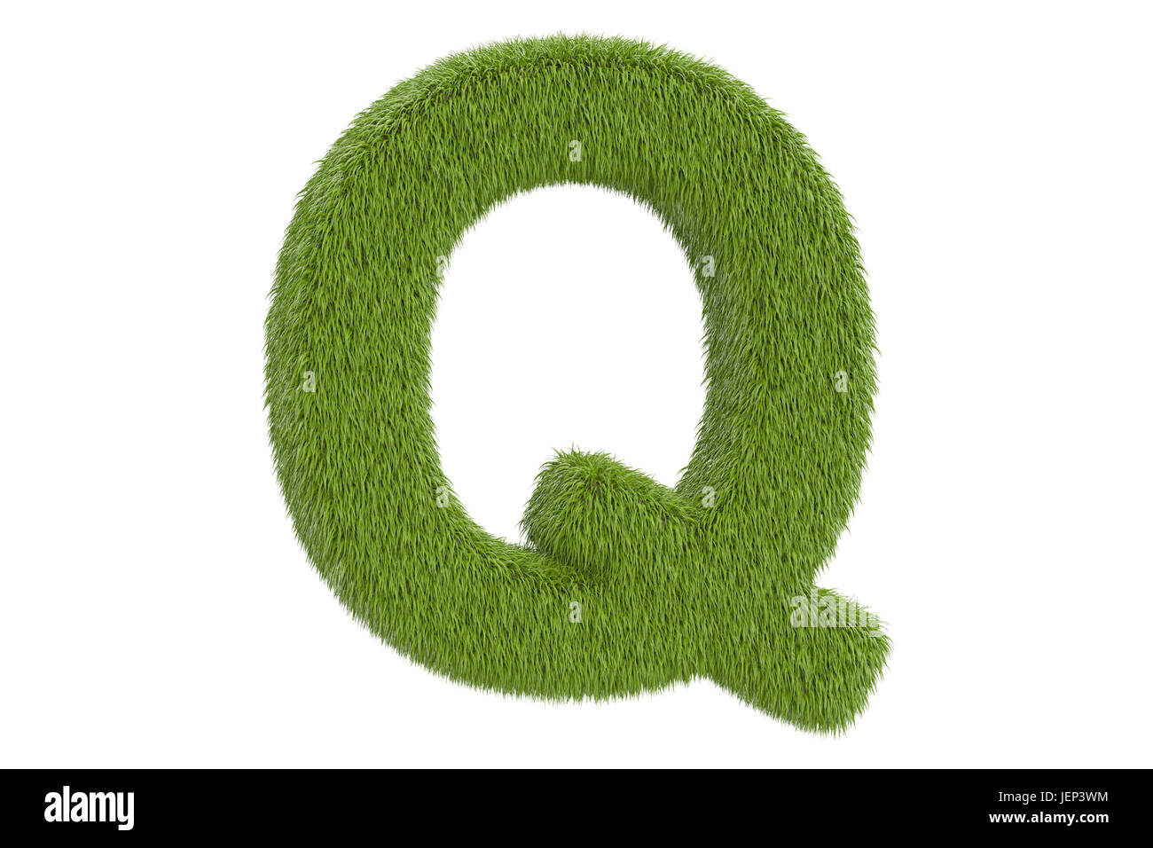 Green letter Q from grass closeup, 3D rendering isolated on white ...