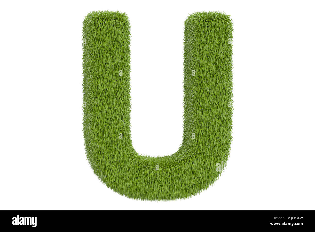 Green letter U from grass closeup, 3D rendering isolated on white ...