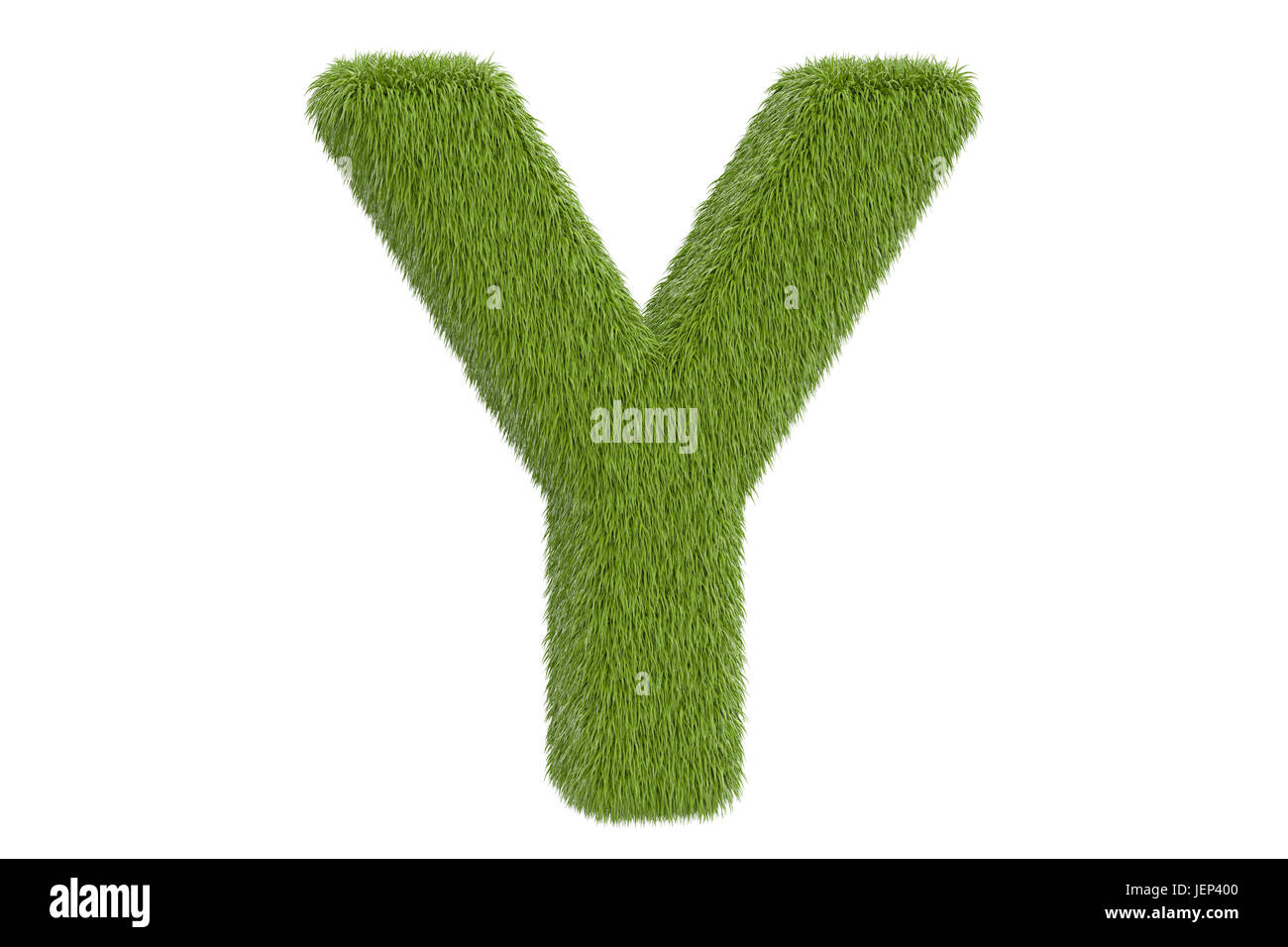 Green letter Y from grass closeup, 3D rendering isolated on white ...