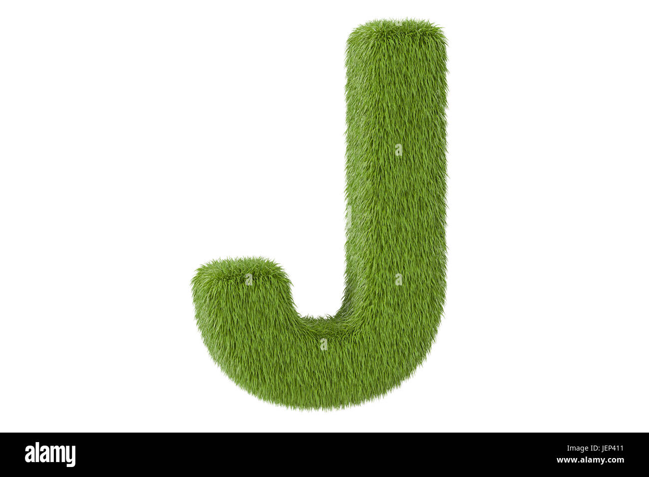 Letter J from green grass, 3D rendering isolated on white background ...