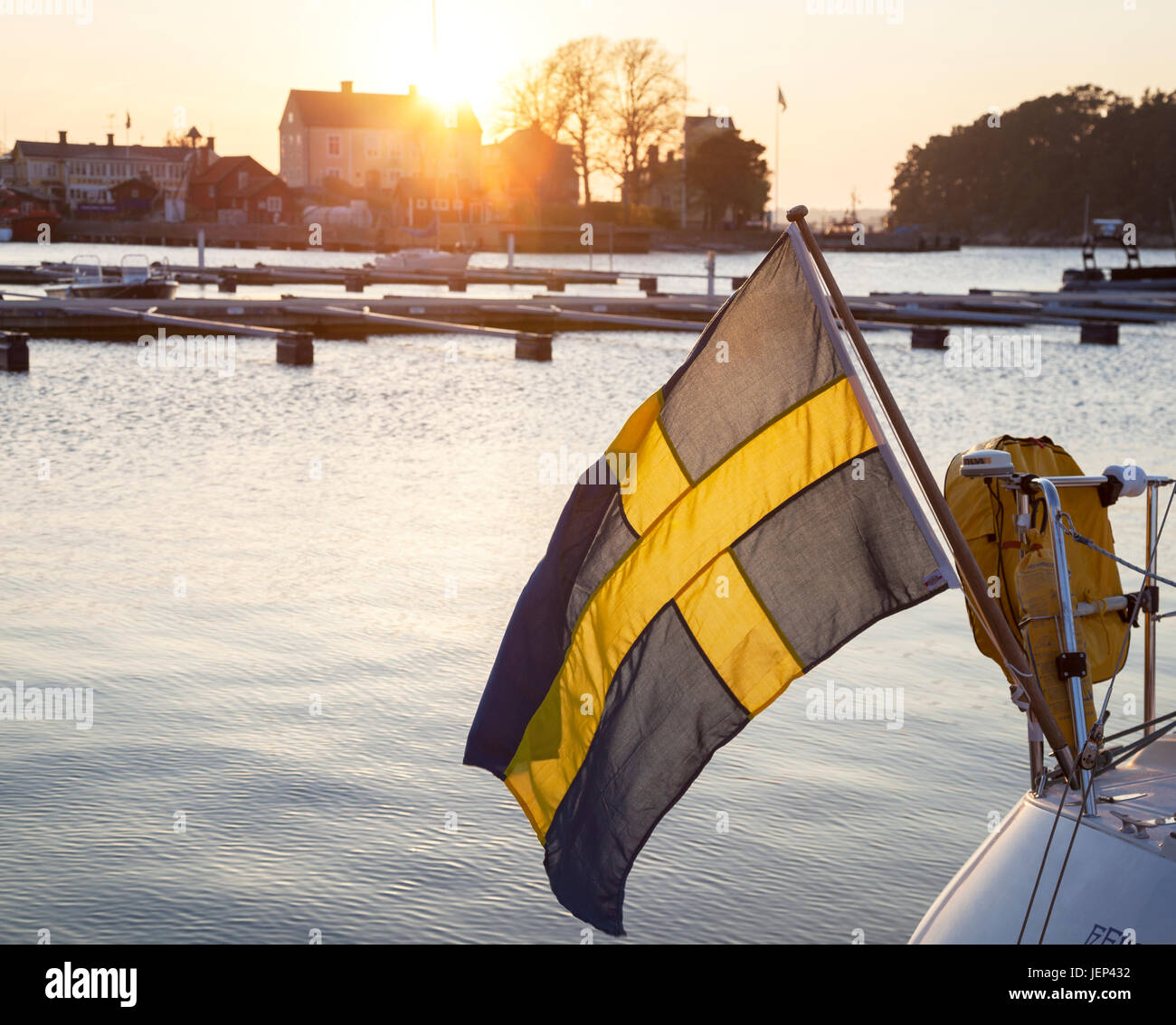 Swedish flag on boat Stock Photo - Alamy