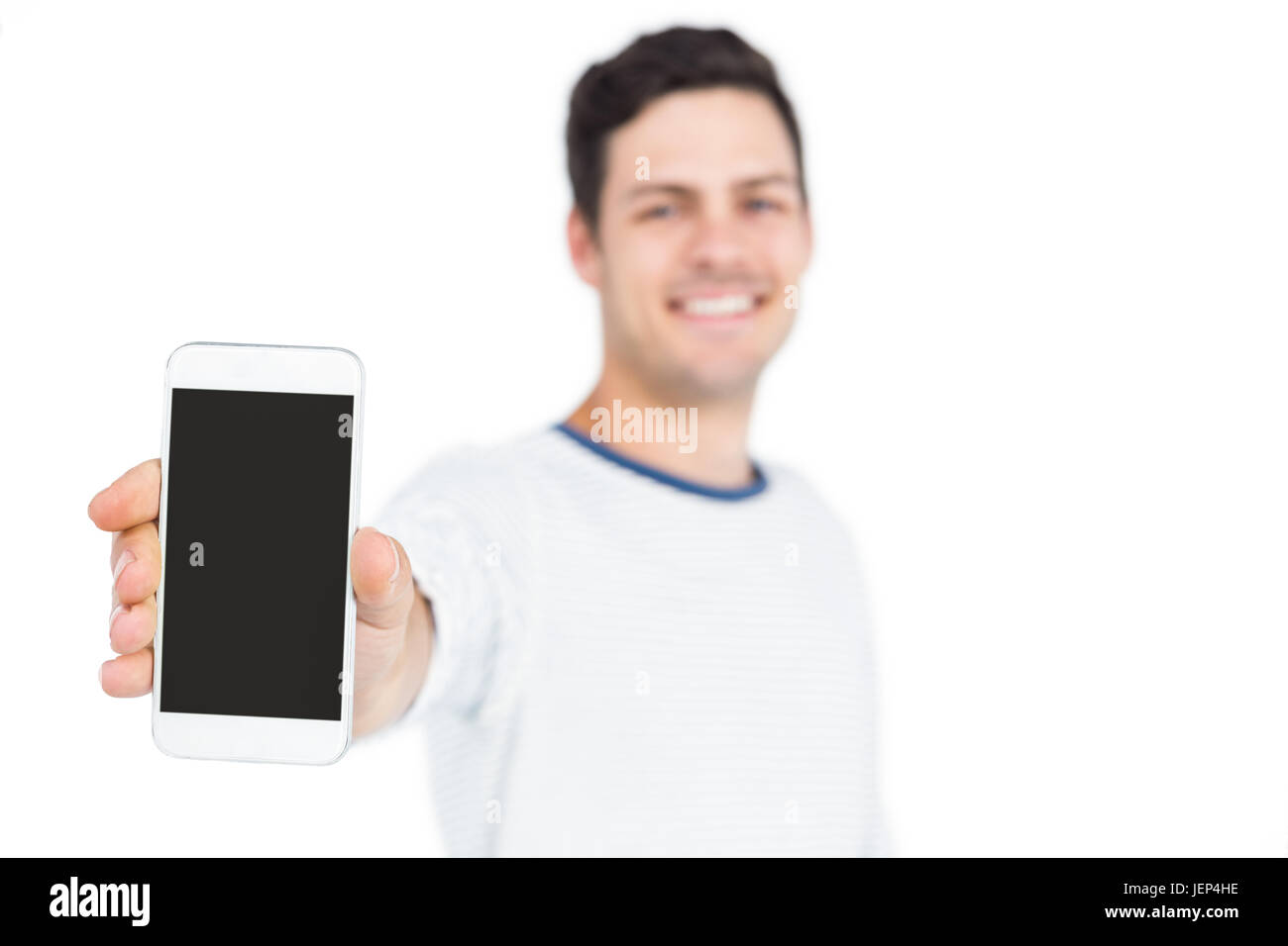 Man showing phone to camera Stock Photo - Alamy