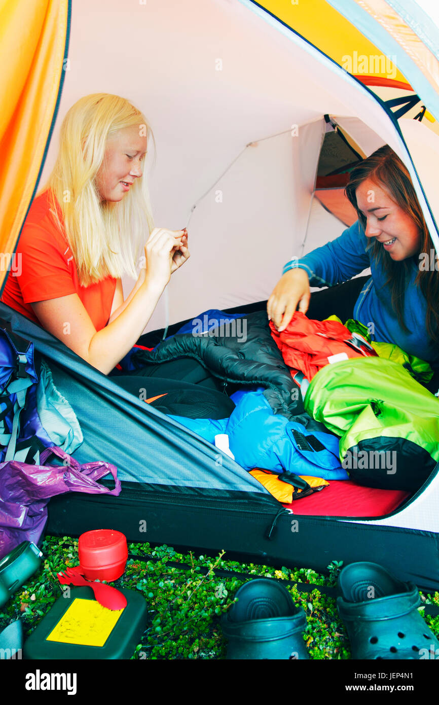 Teenage girls in tent Stock Photo - Alamy
