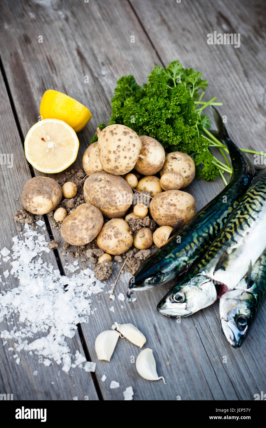 Raw food on wooden background Stock Photo - Alamy