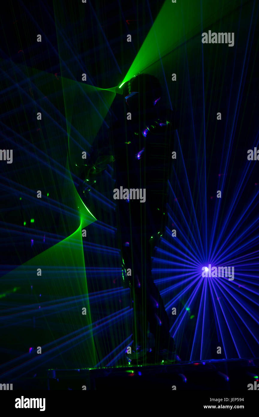 Disco dance with special light effects and fantastic laser show. Blue ...