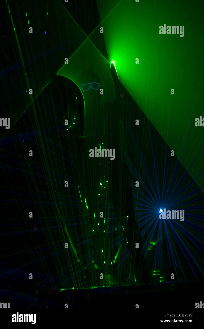 Disco dance with special light effects and fantastic laser show. Blue ...