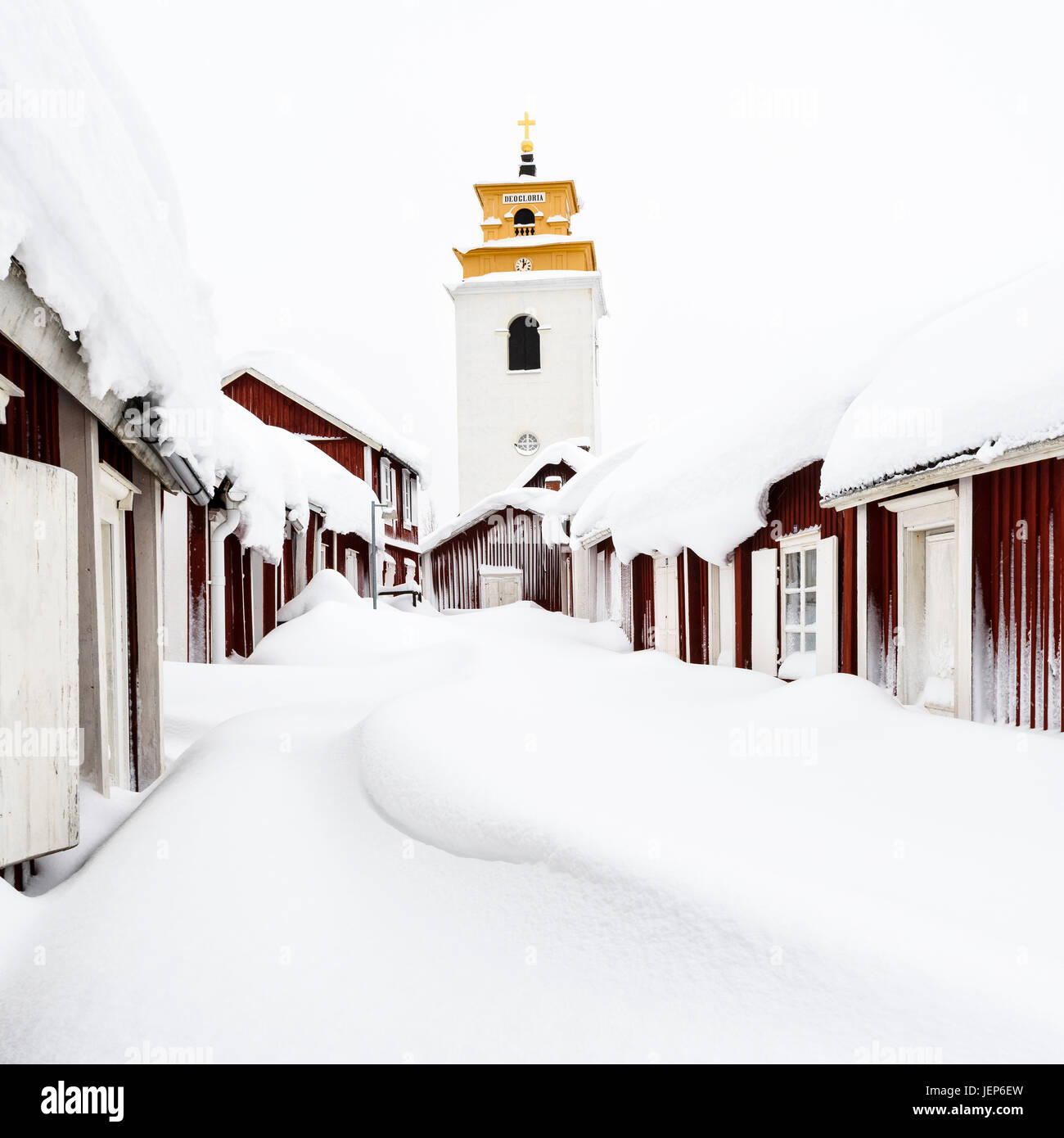 Wooden buildings covered in snow Stock Photo - Alamy