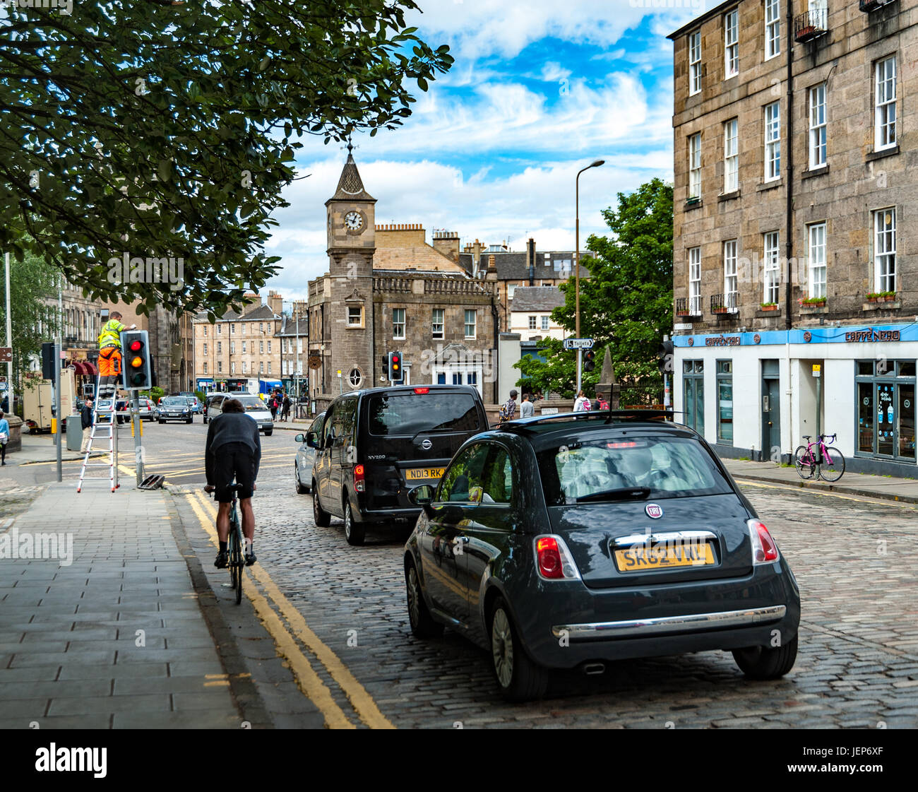 Traffic light road works in Stockbridge, Edinburgh, Scotland Stock ...
