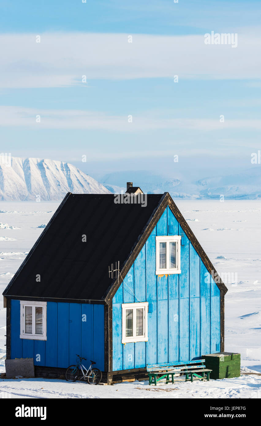 Blue building in remote landscape Stock Photo - Alamy