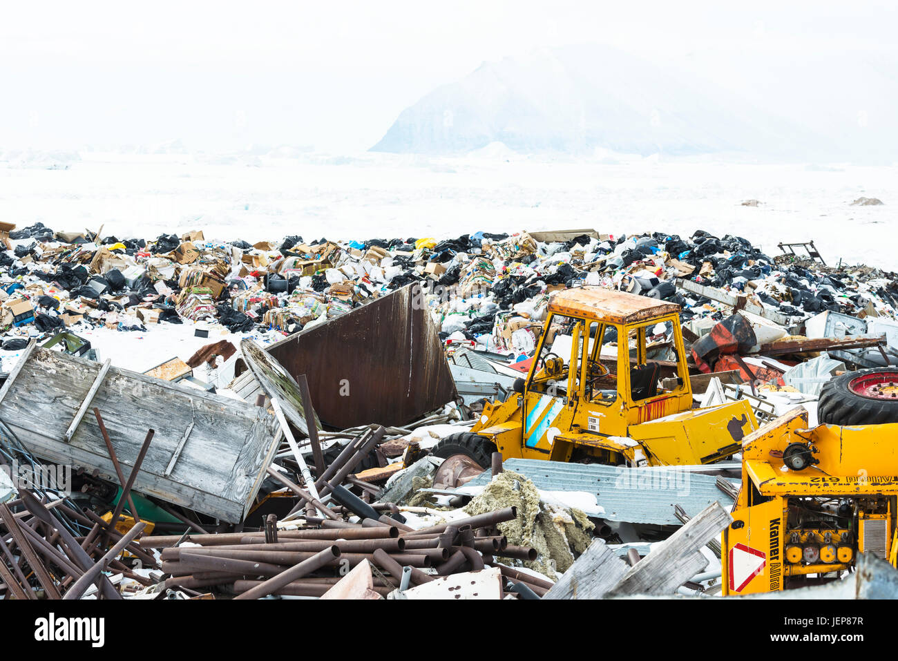 Bulldozer on landfield Stock Photo - Alamy