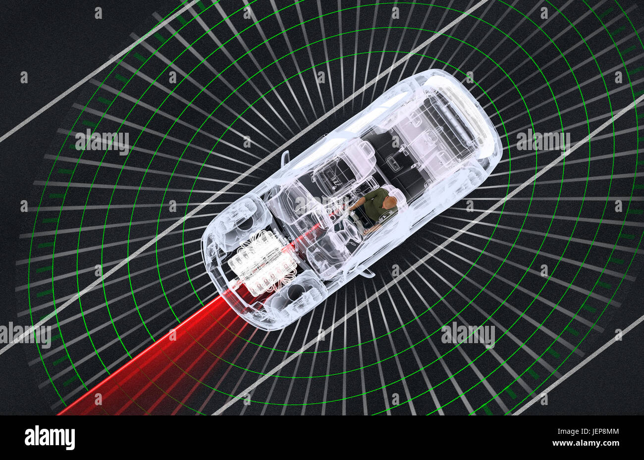 self driving electronic computer cars on road, 3d illustration Stock ...