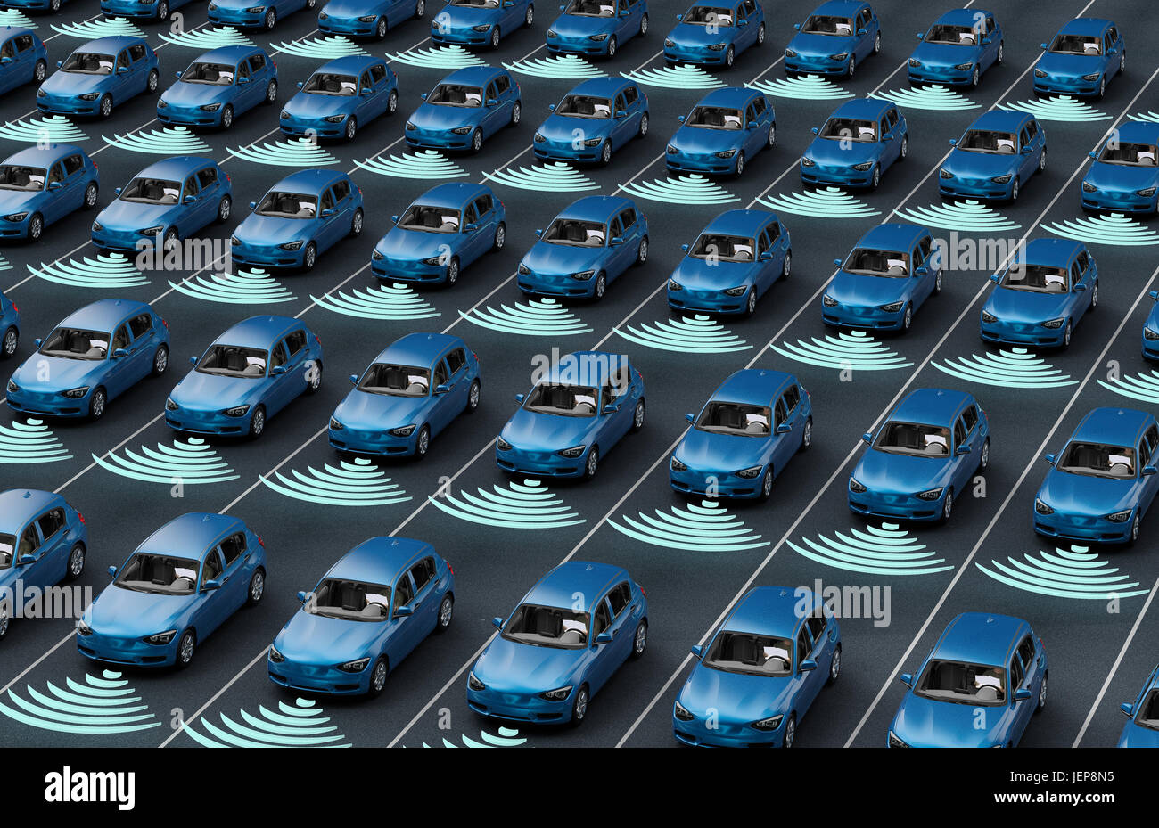 self driving electronic computer cars on road, 3d illustration Stock ...