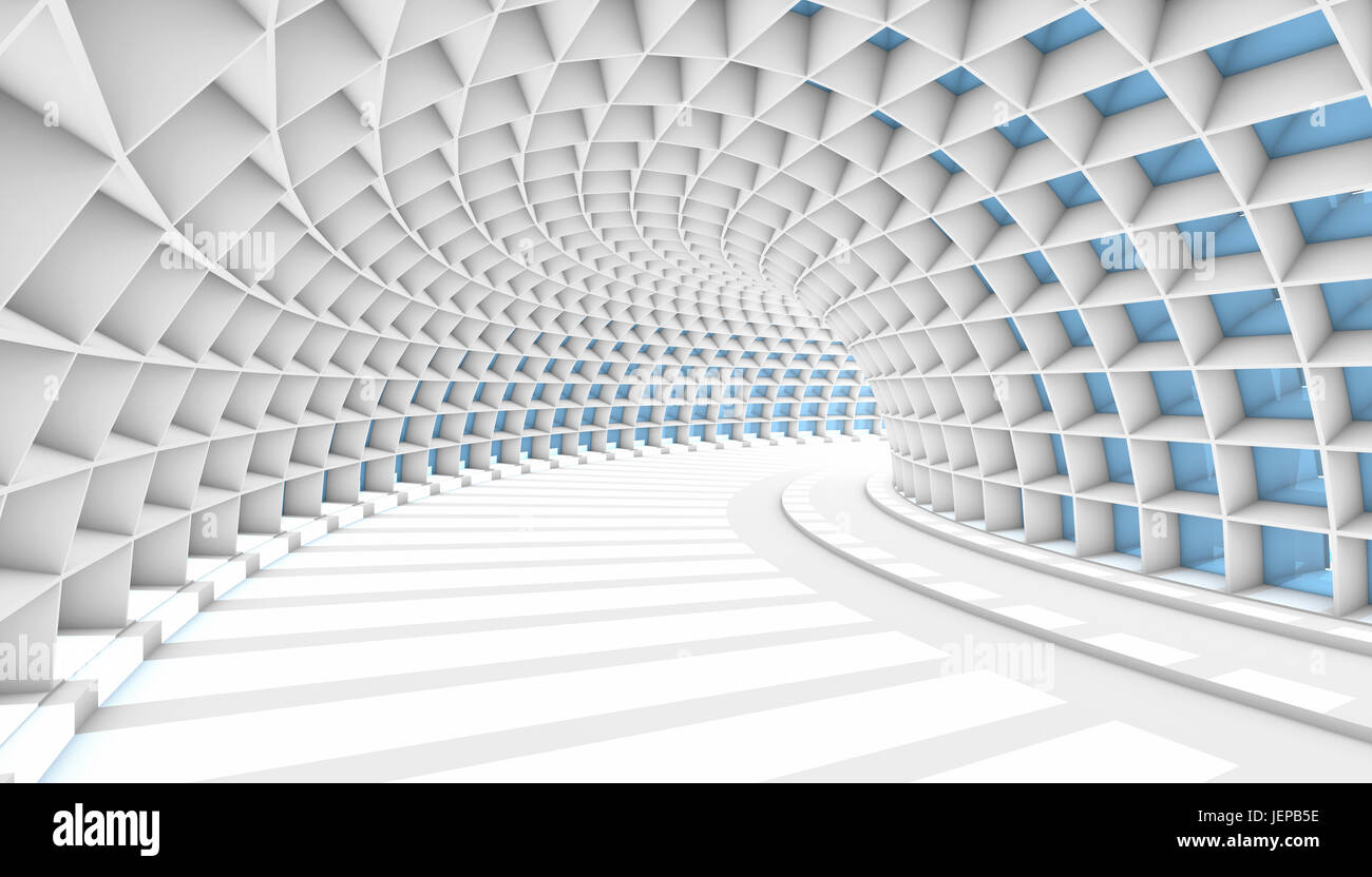 White Abstract Tunnel with blue rectangle windows. 3d Render ...