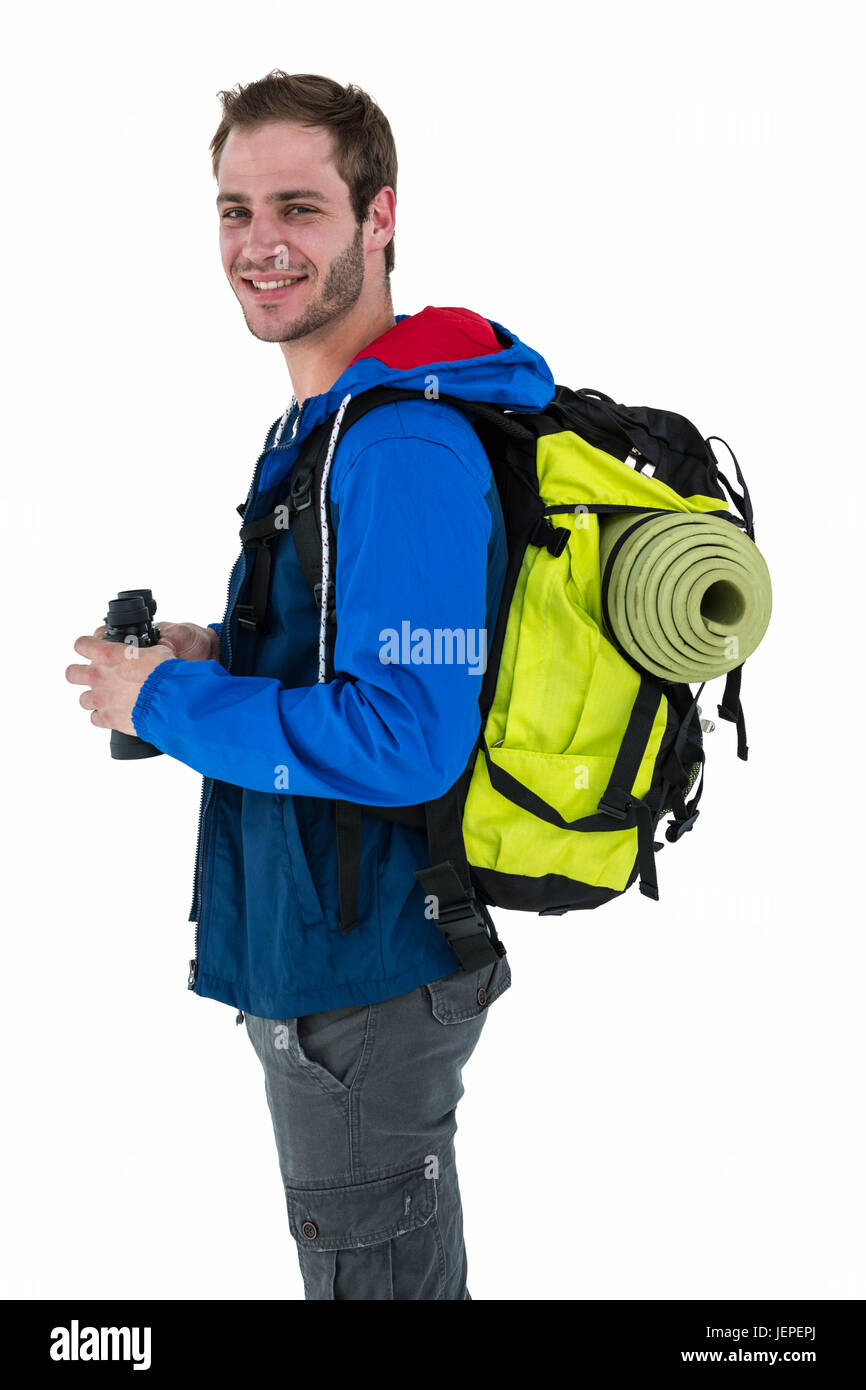 Side view backpacker holding hi-res stock photography and images - Alamy