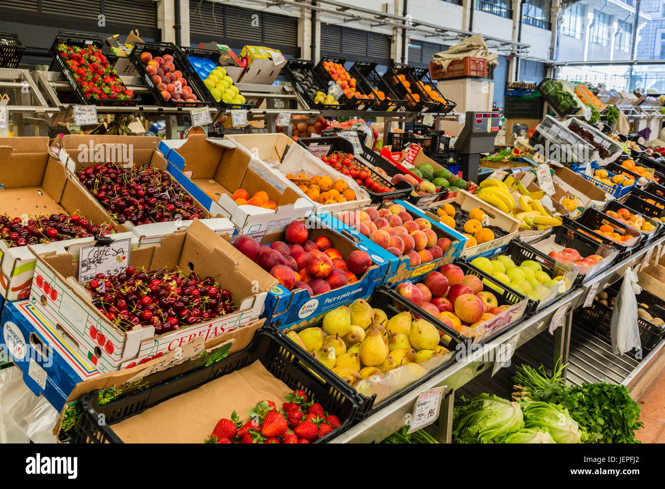 City Market with fruit and vegetables in Lisbon, Portugal Stock Photo ...