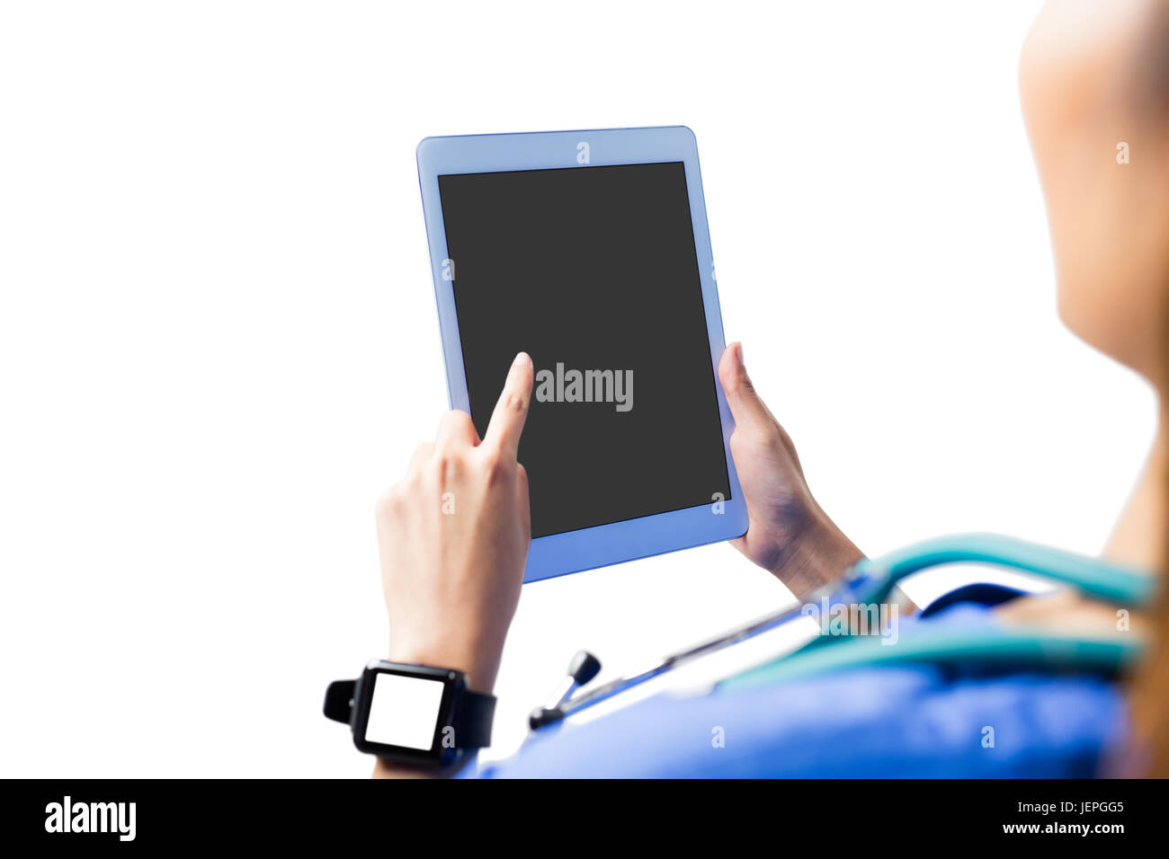 Asian nurse using tablet Stock Photo - Alamy