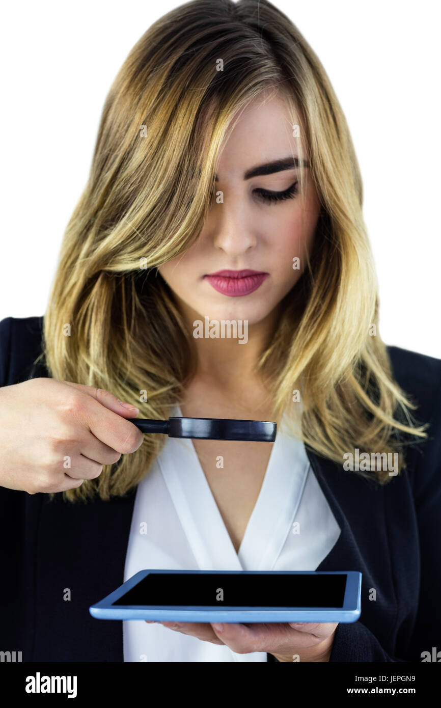 Woman using magnifying glass hi-res stock photography and images - Alamy