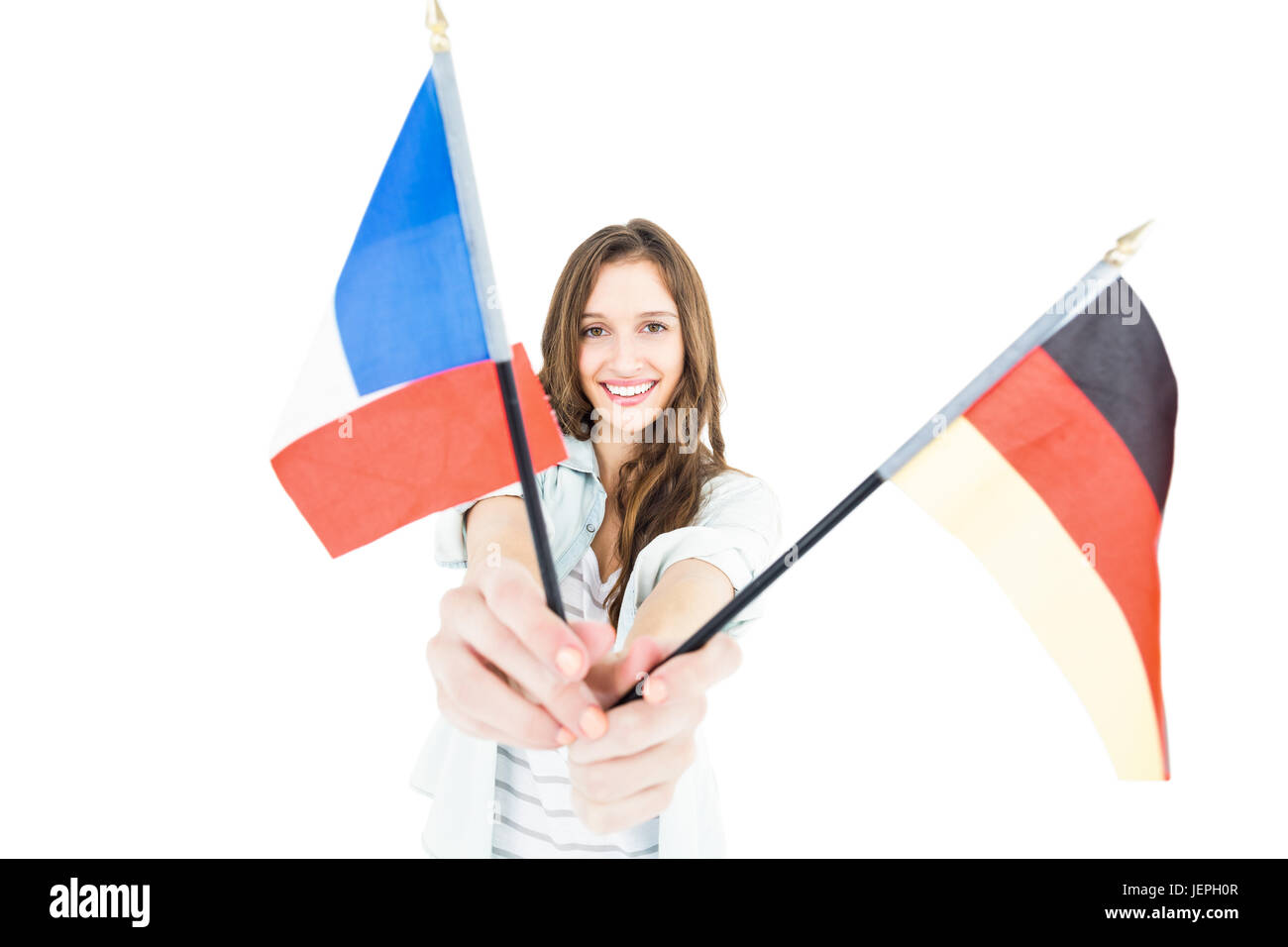 Female student holding several flags Stock Photo - Alamy