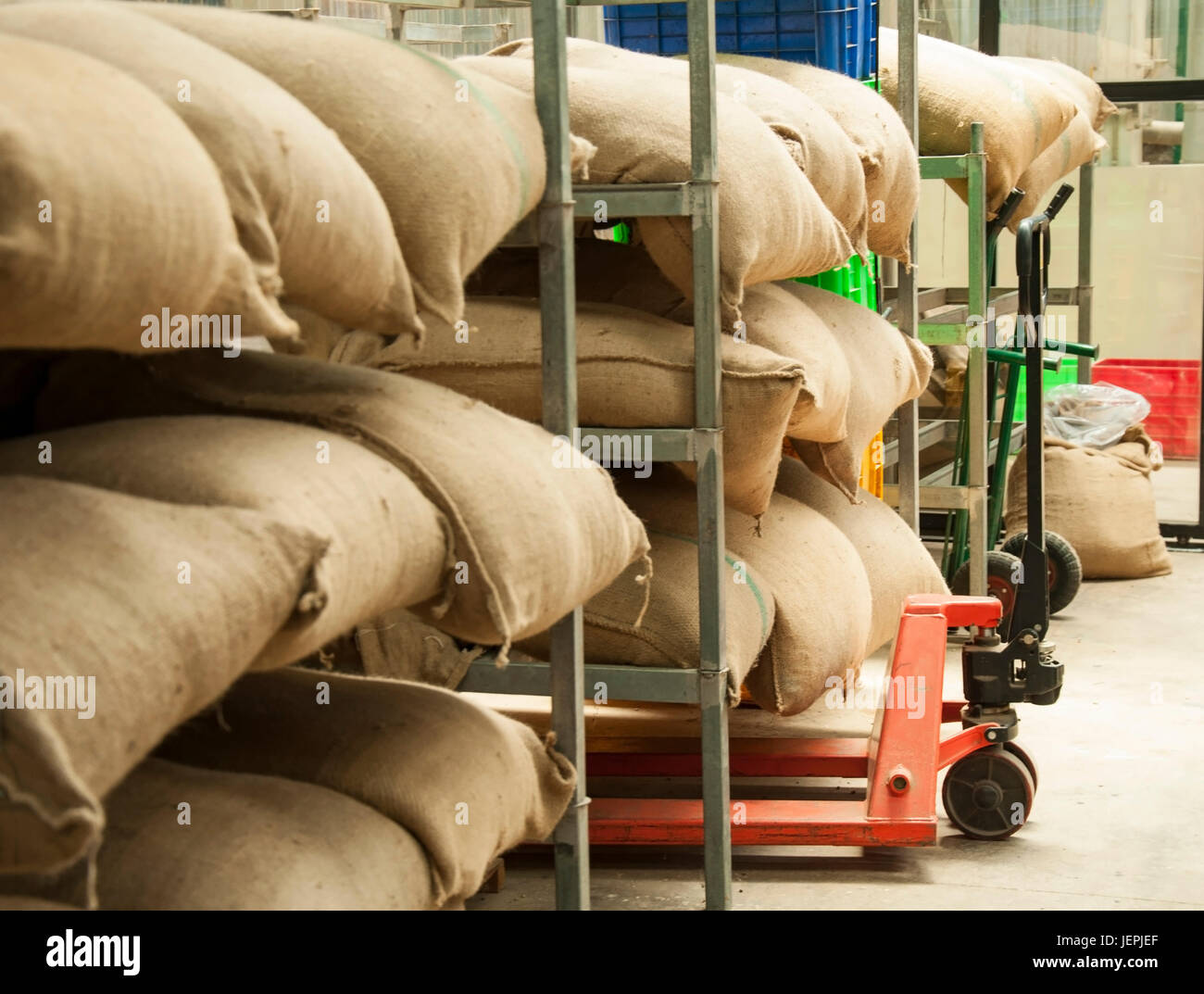 Sacks of rice and koffee in the warehouse Stock Photo - Alamy