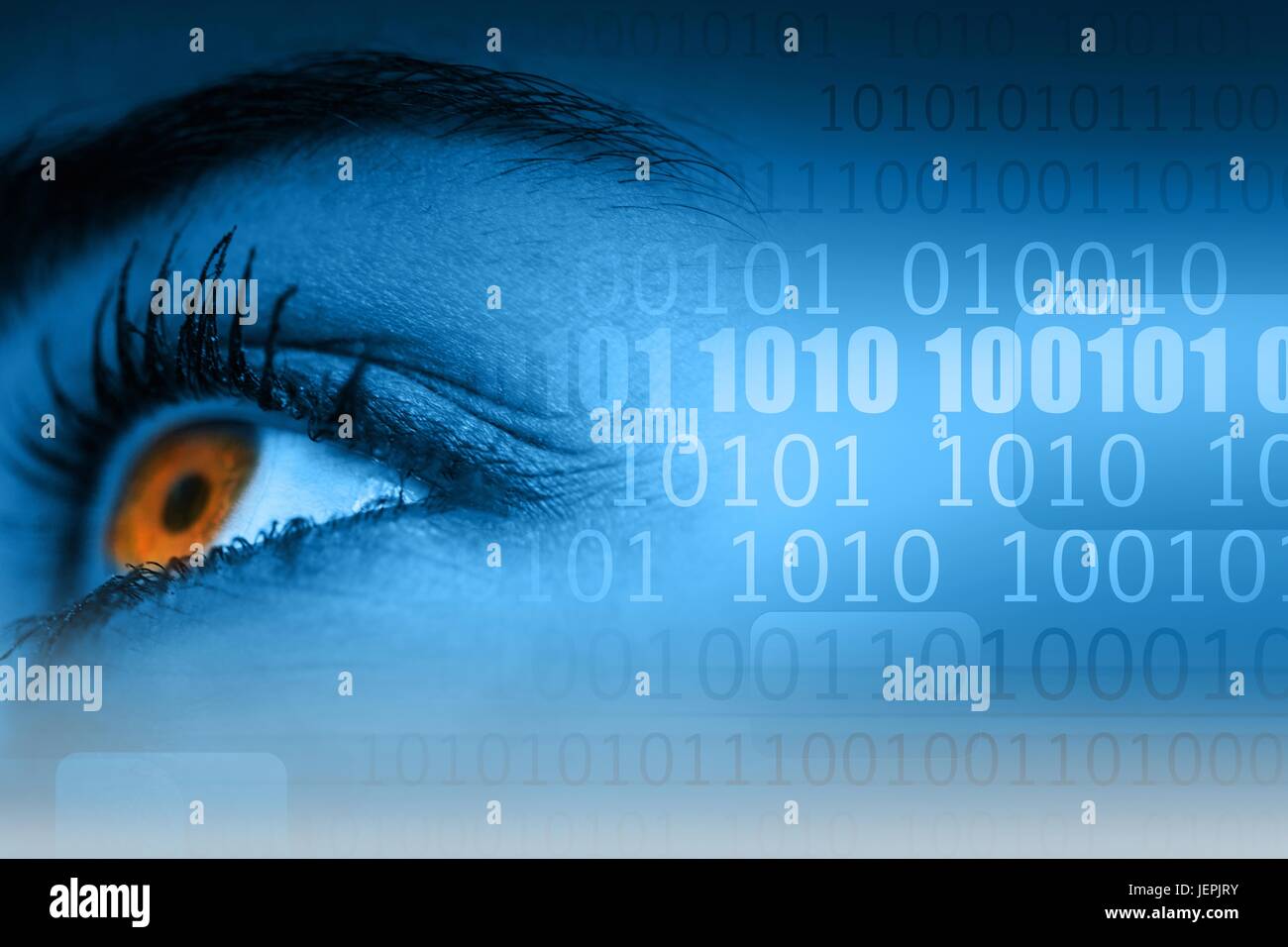 Woman eyes next to binary code Stock Photo - Alamy