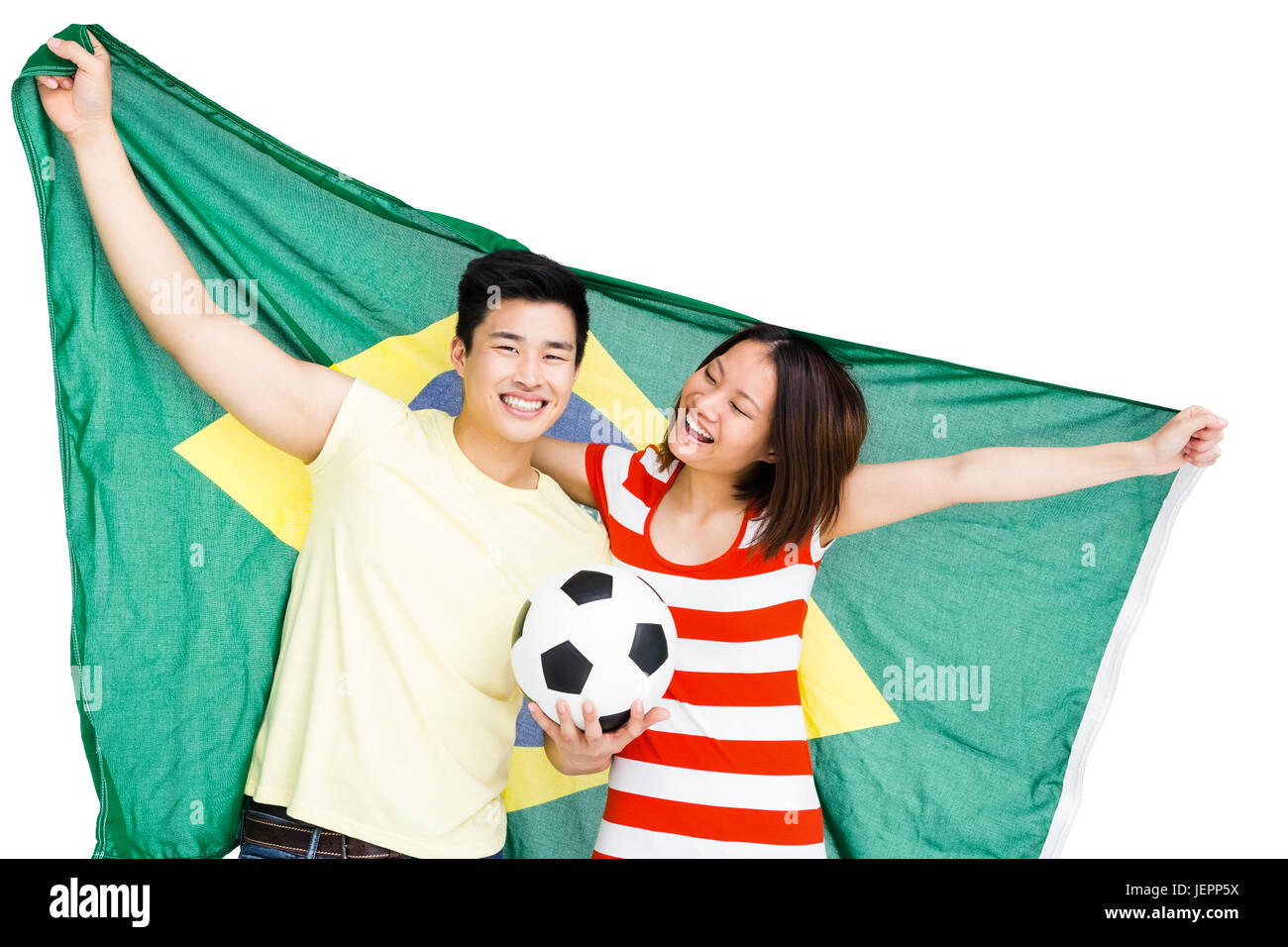 Couple holding brazil flag Stock Photo - Alamy