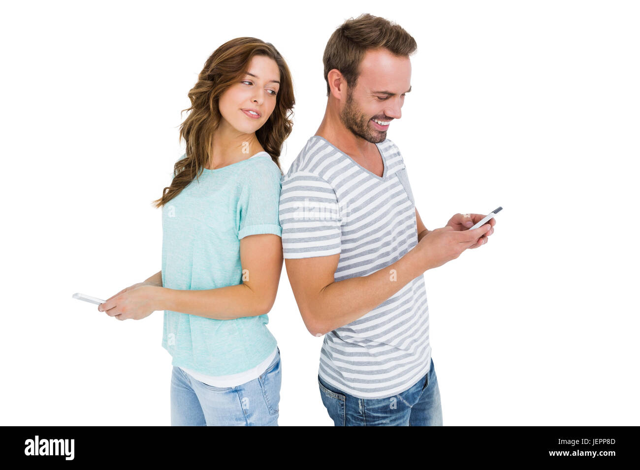 Woman looking smartphone phone Cut Out Stock Images & Pictures - Alamy