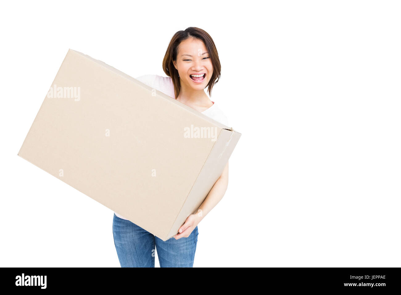 Young woman holding a cardboard box Stock Photo - Alamy