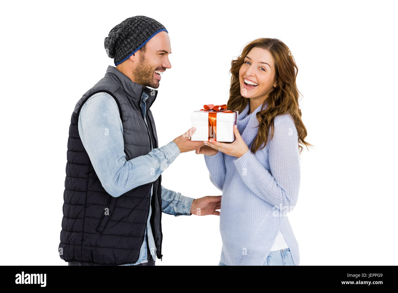 Man giving gift to woman Stock Photo - Alamy