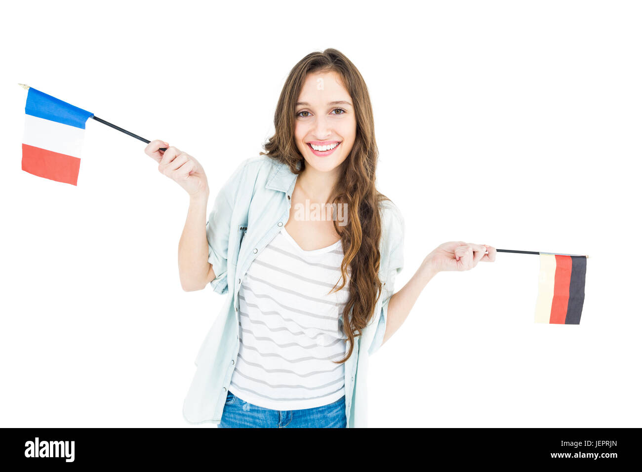 Female student holding several flags Stock Photo - Alamy