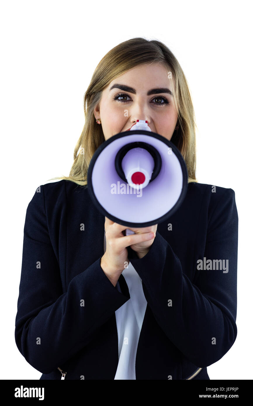 Woman with megaphone Stock Photo - Alamy